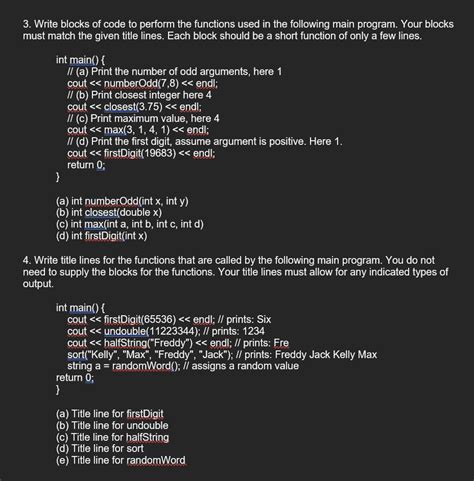 Solved Write Blocks Of Code To Perform The Functions Used Chegg