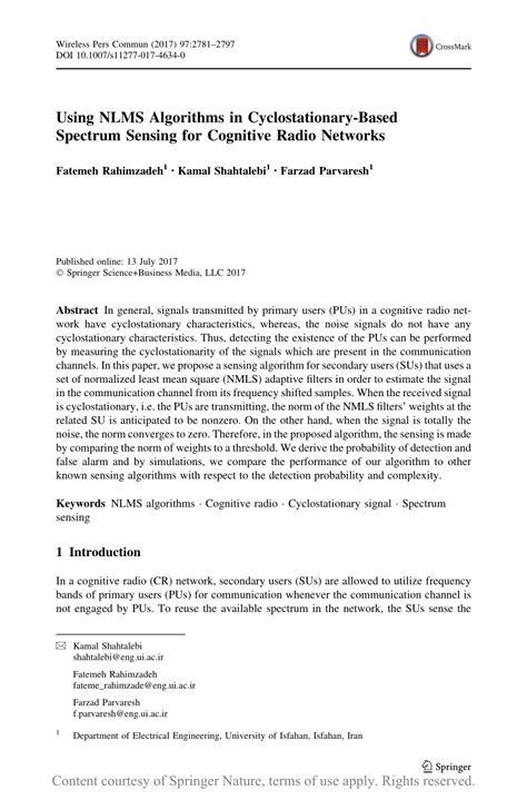 Using Nlms Algorithms In Cyclostationary Based Spectrum Sensing For Cognitive Radio Networks