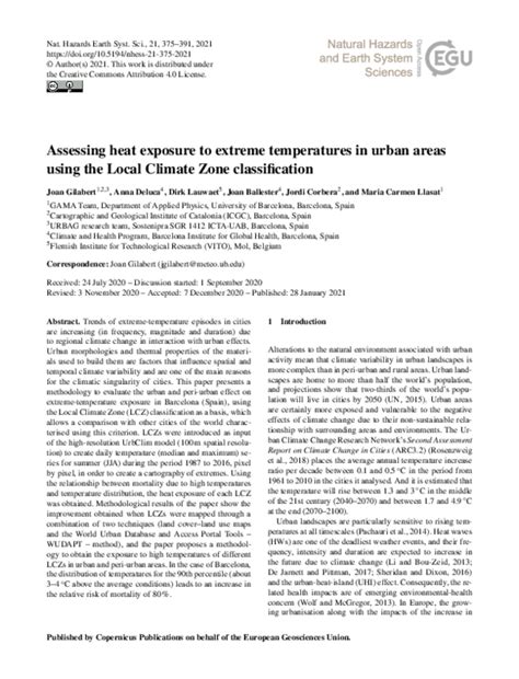 Pdf Assessing Heat Exposure To Extreme Temperatures In Urban Areas