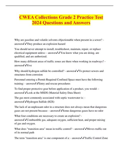 Cwea Collections Grade 2 Practice Test 2024 Questions And Answers Cwea Stuvia Us