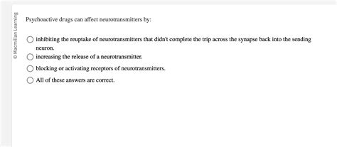 Solved Inhibiting The Reuptake Of Neurotransmitters That