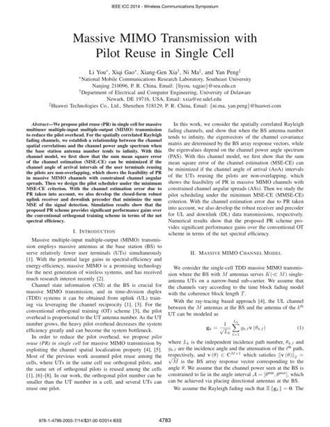Pdf Massive Mimo Transmission With Pilot Reuse In Single Cell