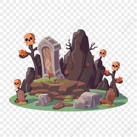해골이 있는 언덕의 만화 묘지 벡터제도법나누는 Png 일러스트 무료 다운로드 Lovepik