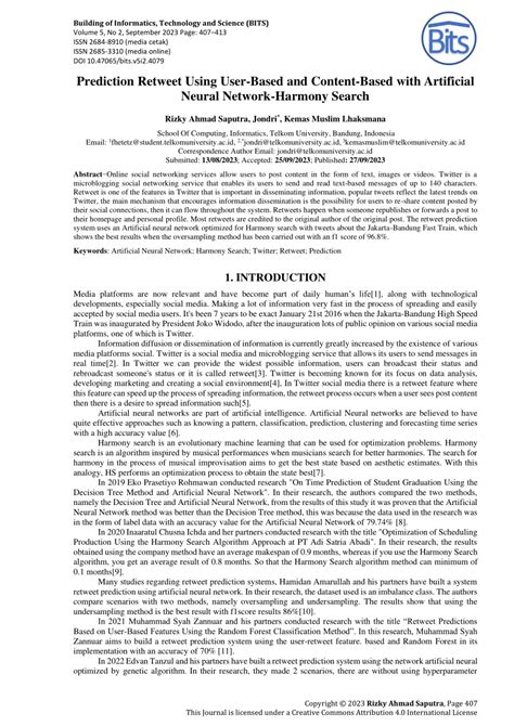 Pdf Prediction Retweet Using User Based And Content Based With Artificial Neural Network