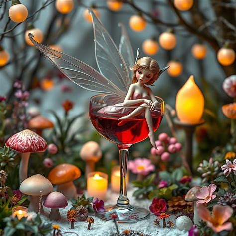 Ethereal Vampire Tinkerbell In Crystal Wine Glass Ai Art