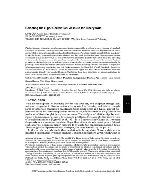 Pdf Selecting The Right Correlation Measure For Binary Data