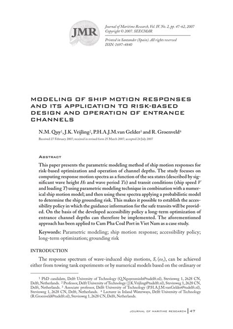 Pdf Modeling Of Ship Motion Responses And Its Applications In Risk Based Desing And Operation