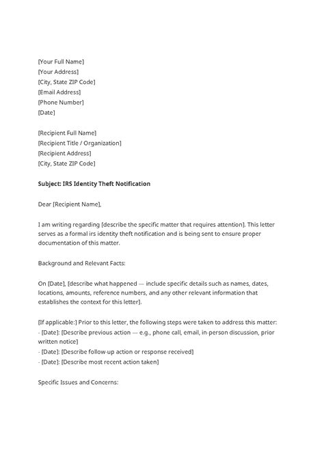 Irs Identity Theft Notification Letter Template Download Docx And Pdf