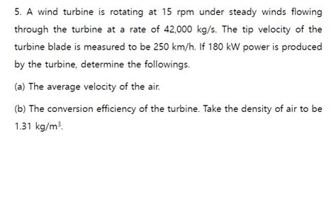 Solved 5 A Wind Turbine Is Rotating At 15rpm Under Steady