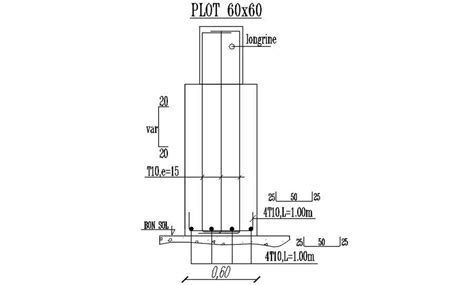 2d Design Of 60x60cm Column With Reinforcement Details In Autocad Drawing Cad File Dwg File