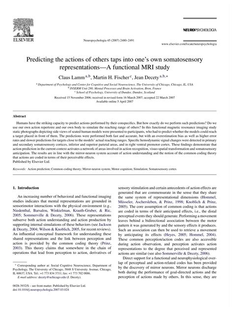 Predicting The Actions Of Others Taps Into Ones Own Somatosensory Representations A