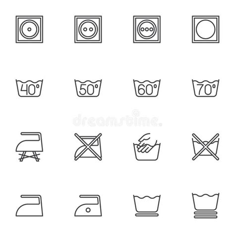 Laundry Symbols Line Icons Set Stock Illustration Illustration Of