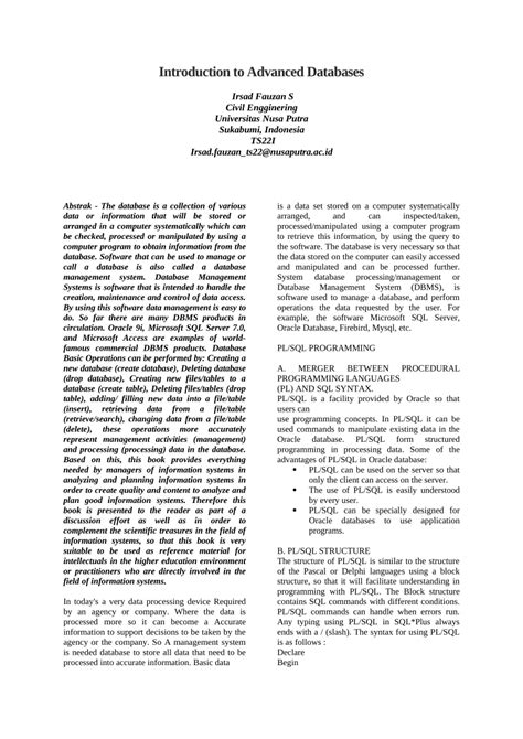 Pdf Introduction To Advanced Databases