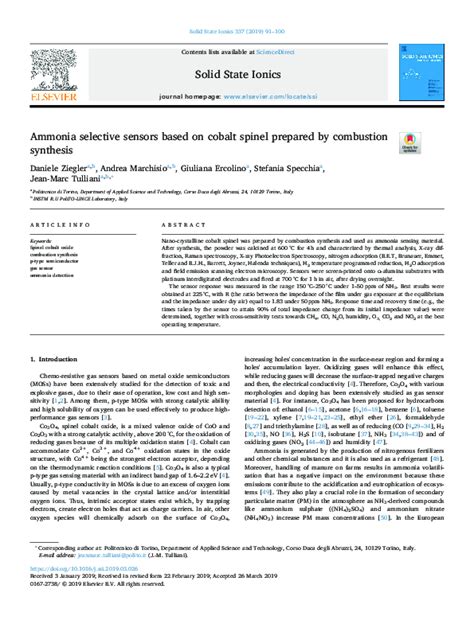 Pdf Ammonia Selective Sensors Based On Cobalt Spinel Prepared By Combustion Synthesis
