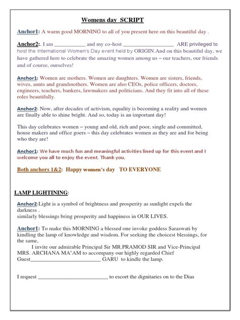Womens Day Script Pdf
