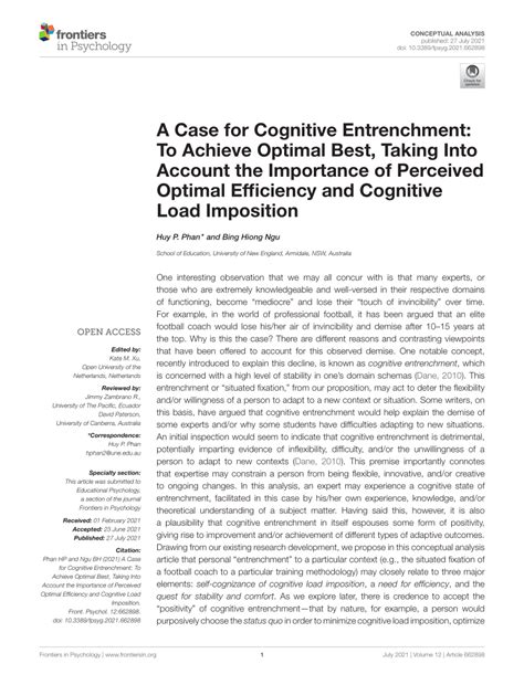 Pdf A Case For Cognitive Entrenchment To Achieve Optimal Best