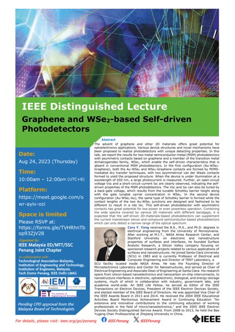Ieee Distinguished Lecture Graphene And Wse2 Based Self Driven Photodetectors — Ieee Penang