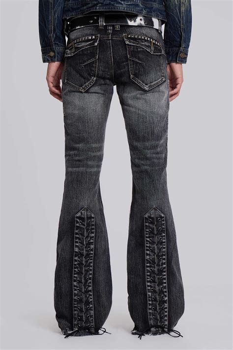 Washed Black Laced Bootcut Jeans Jaded Man
