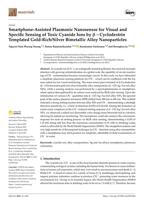 Pdf Smartphone Assisted Plasmonic Nanosensor For Visual And Specific Sensing Of Toxic Cyanide