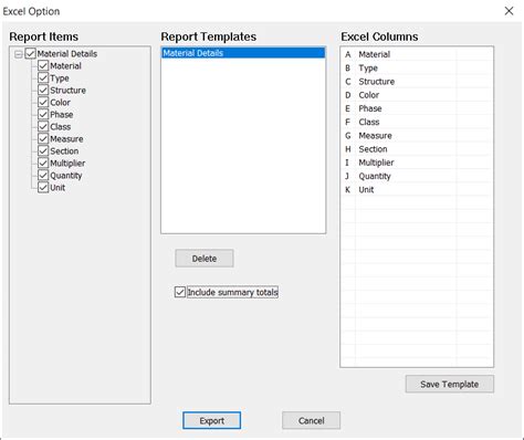Excel Export Options