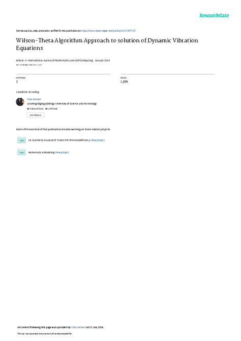 Wilson Theta Algorithm Approachtosolutionof Dynamic Vibration Equations