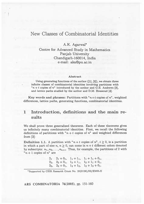 pdf new classes of combinatorial identities