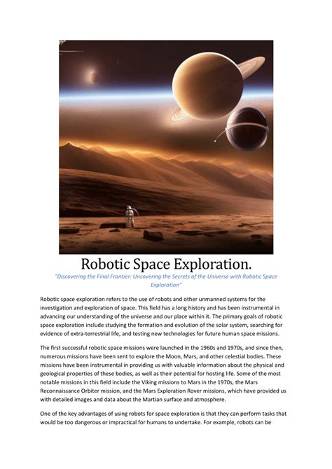 Pdf Robotic Space Exploration