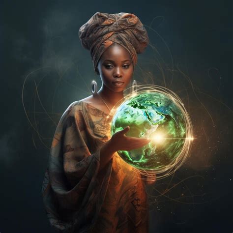 Premium Ai Image African Woman Wearing Luminous African Globe With