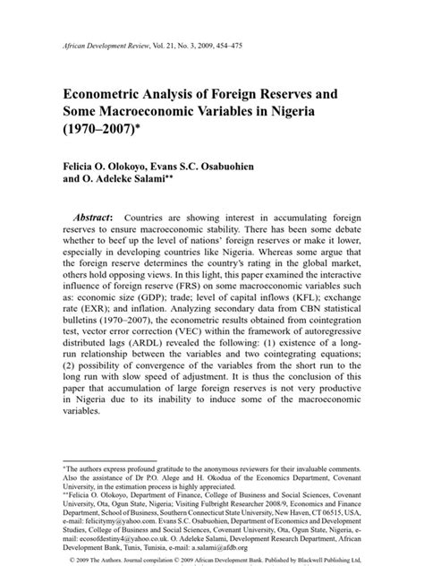 Econometric Analysis Of Foreign Reserves And Some Macronomic Variables In Nig Pdf Foreign