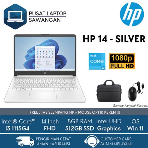 Jual Laptop HP 14 Intel Core I3 1115G4 RAM 8GB 512GB SSD 14 FHD Win11 Home Silver Termurah