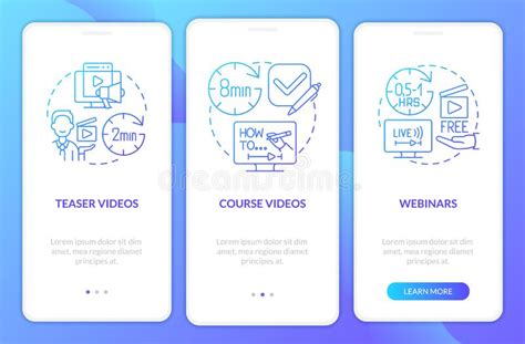 Online Tutorials Types Blue Gradient Onboarding Mobile App Screen Stock