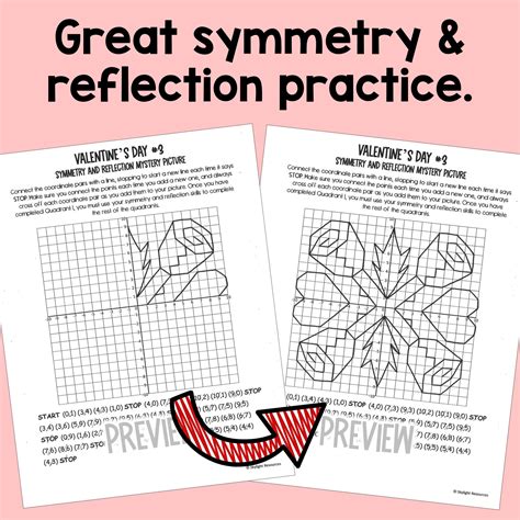 Valentines Day Symmetry Reflection Coordinate Plane Mystery Math
