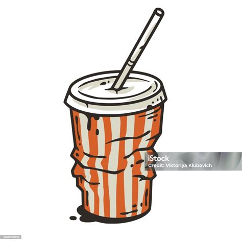 라벨 또는 배너 디자인을 위한 빨대가 있는 종이컵 패스트 푸드 카페와 길거리 음식 바에 대 한 벡터 구겨진 플라스틱 컵 감자 요리에 대한 스톡 벡터 아트 및 기타 이미지