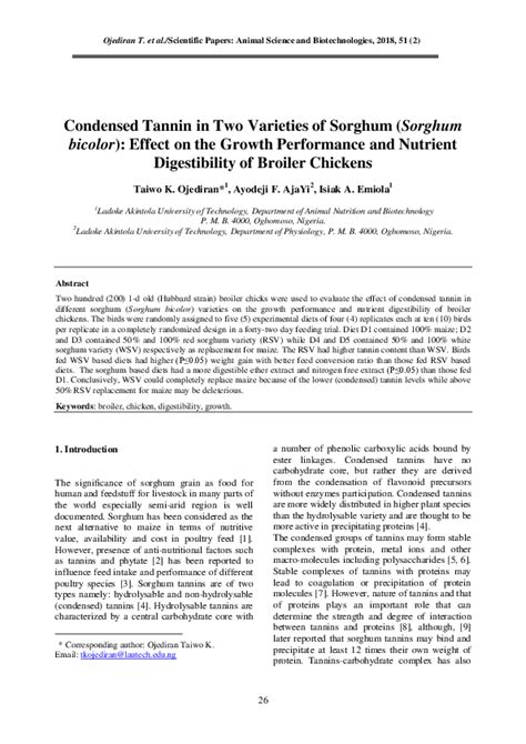 Pdf Condensed Tannin In Two Varieties Of Sorghum Sorghum Bicolor Effect On The Growth