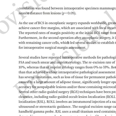 Correlation Between The Intraoperative Specimen Radiological Margins Download Scientific