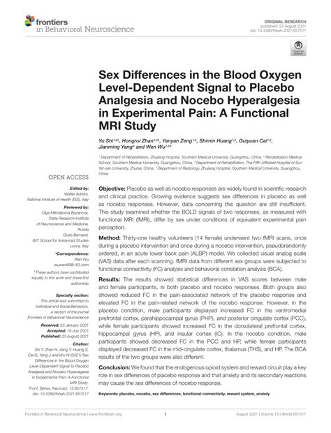 Pdf Sex Differences In The Blood Oxygen Level Dependent Signal To Placebo Analgesia And Nocebo Pdf Sex Differences In The Blood Oxygen Level Dependent Signal To Placebo Analgesia And Nocebo