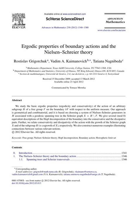 Pdf Ergodic Properties Of Boundary Actions And The Nielsen The