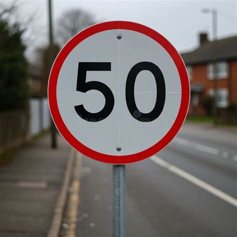 Circular Speed Limit Sign Displaying 50 In Black On A White