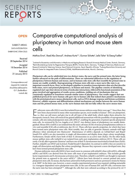 Pdf Comparative Computational Analysis Of Pluripotency In Human And