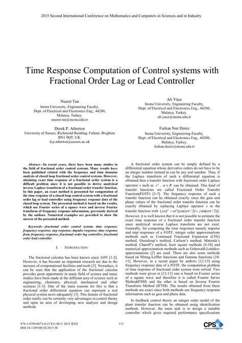 Pdf Time Response Computation Of Control Systems With Fractional Order Lag Or Lead Controller