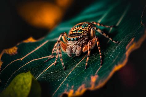 Closeup Of A Cute Little Spider On A Leaf On A Natural Background Generative Ai Premium Ai