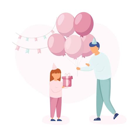 Premium Vector Happy Birthday Party Dad Gives Balloons To His