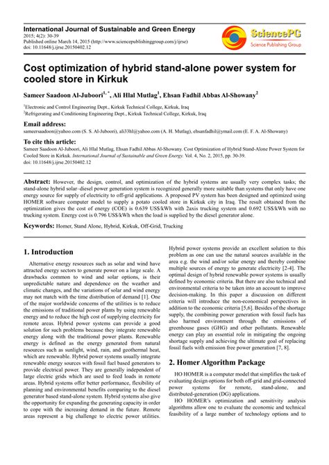 Pdf International Journal Of Sustainable And Green Energy Cost