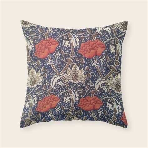 William Morris Windrush Blue Red Vintage Pattern Throw Pillow Society6