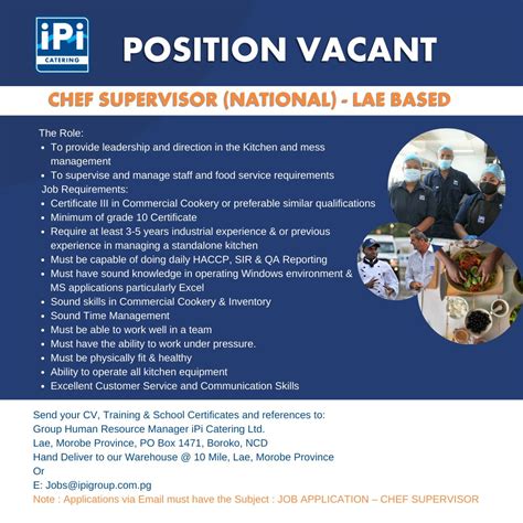 📢we Are Hiring Position Vacant Chef Supervisor Ipi Catering Is
