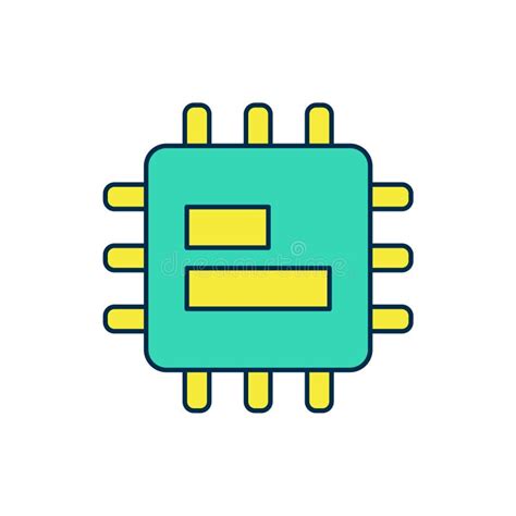 Filled Outline Computer Processor With Microcircuits Cpu Icon Isolated