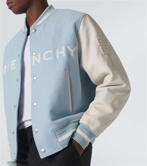 Logo Wool Blend And Leather Varsity Jacket In Blue Givenchy Mytheresa
