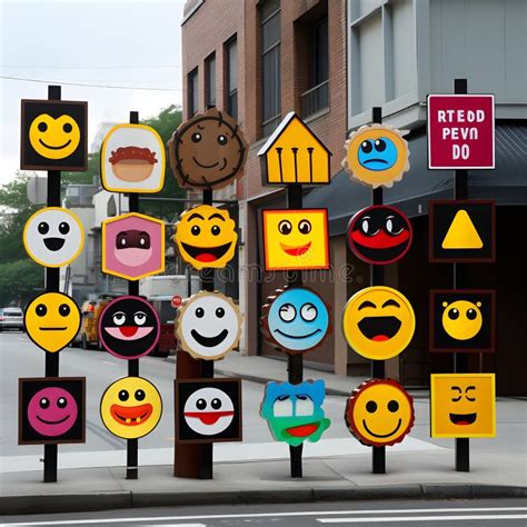 dynamic emoji signs capturing attention in the vibrant city stock image image of placard post