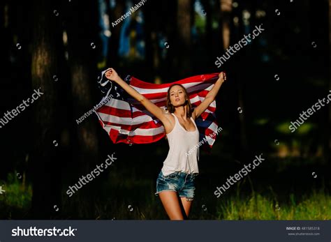 Sexy Girl American Flag Hands Foto Stok 481585318 Shutterstock