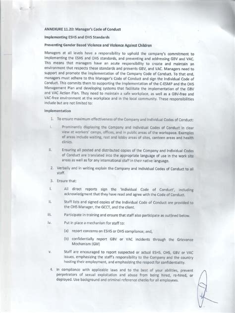 Managers Code Of Conduct1 Pdf